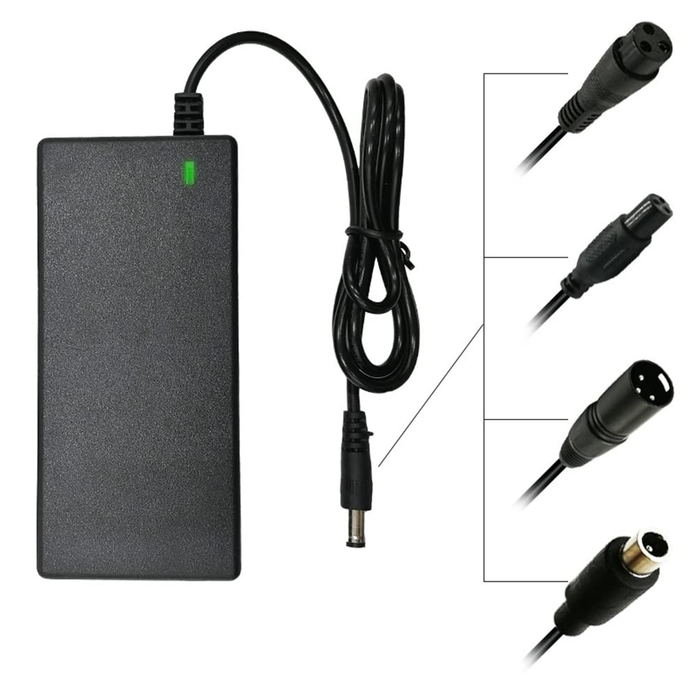 42V 2A Charger 5 Plugs for Scooter 36V Lithium Battery, Pack DC 5.5 * 2.1 with 8mm 3 Prong Connector /12mm 3 Prong Connector /8mm RCA Connector/ 3-Pin Male XLR Connector