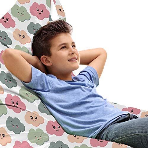 Ambesonne Cartoon Lounger Chair Bag, Theme Colorful Humanlike Clouds in Repeating Style on Plain Background, High Capacity Storage with Handle Container, Lounger Size, Multicolor