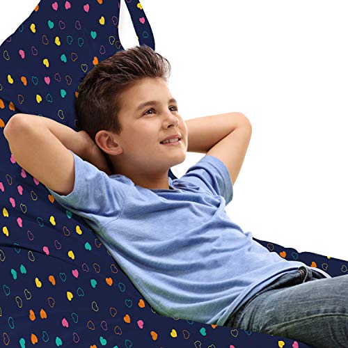 Ambesonne Romantic Lounger Chair Bag, Little Heart Shapes in Colorful Celebration Valentines Day Themed Pattern, High Capacity Storage with Handle Container, Lounger Size, Indigo Multicolor