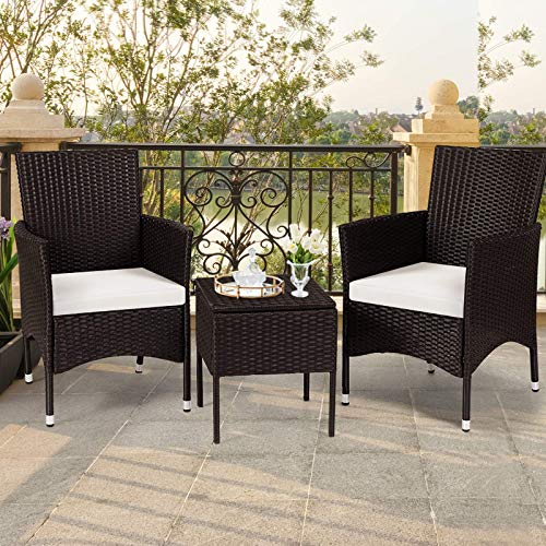 Casart Set of 2 Rattan Cushioned Chairs, Outdoor Wicker Dining Armchairs, Perfect for Porch, Patio and Balcony