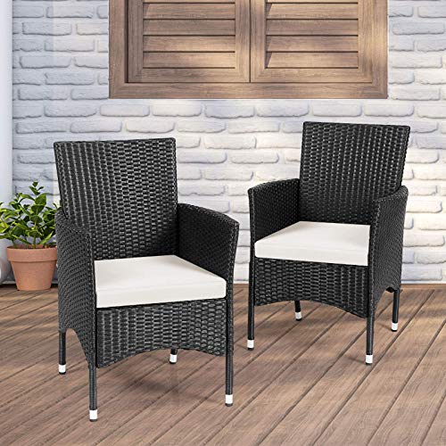 Casart Set of 2 Rattan Cushioned Chairs, Outdoor Wicker Dining Armchairs, Perfect for Porch, Patio and Balcony