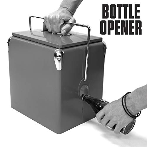 Creative Outdoor Stainless Steel Legacy Cooler w/Built-in Bottle Opener - Insulated Ice Chest Vintage Design, Orange