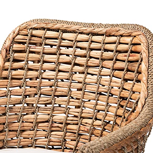 Baxton Studio Kyle Modern Bohemian Natural Brown Woven Rattan Dining Arm Chair with Cushion