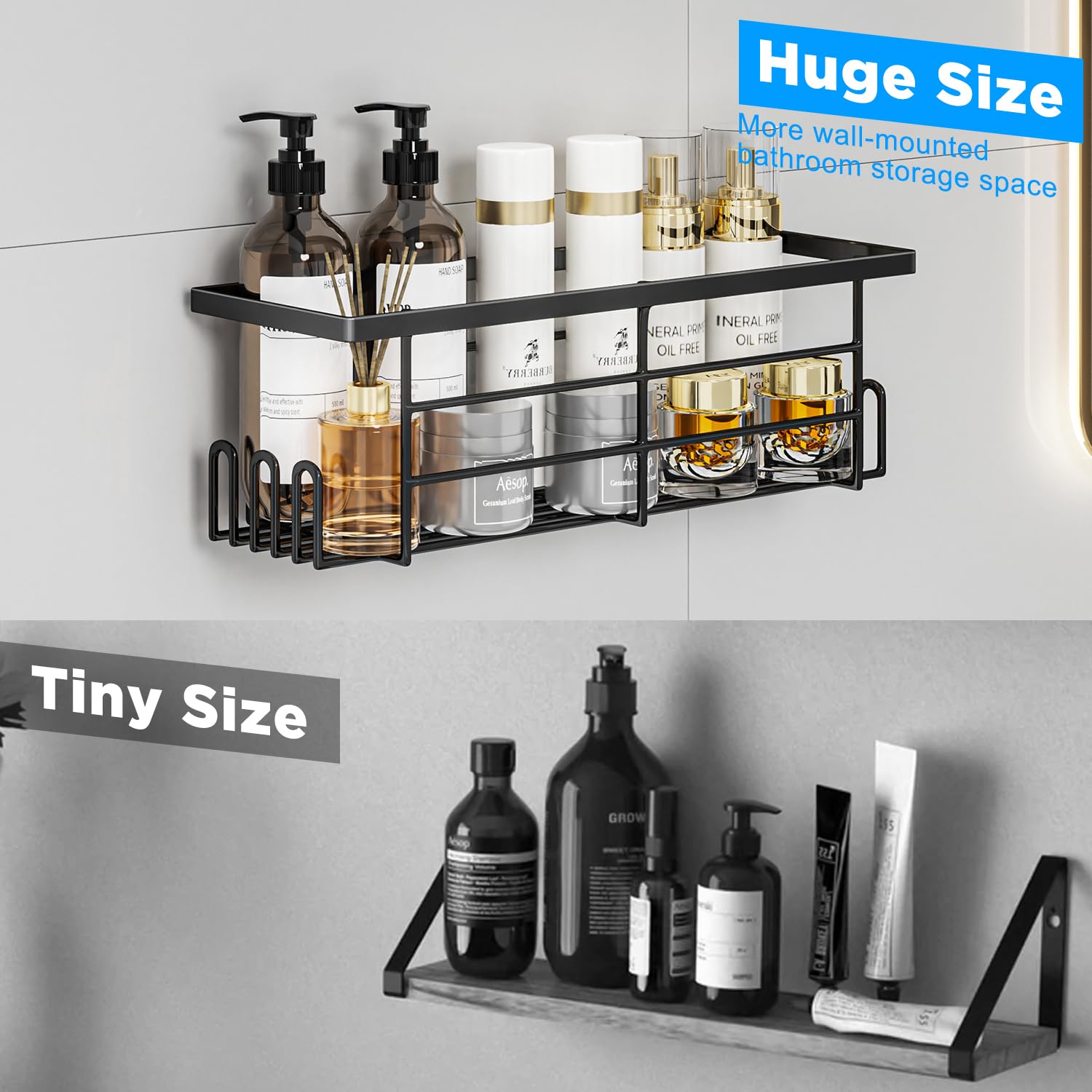 Fogf Shower Caddy 3 Pack, Adhesive Shower Organizer Rack, Wall Mounted, No Drilling, Large Capacity, Rustproof Stainless Steel Bathroom Organizer With 10 Hooks, Shower Caddy Shelf