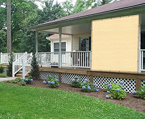 Shatex 90% Shade Fabric Sun Shade Cloth 12β x 20β Wheat Taped Edge with Grommets Sun-Block Mesh Shade for Pergola Cover Canopy,12 Bungee Balls