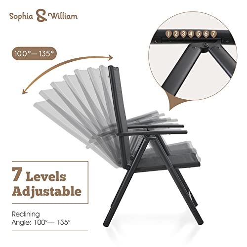 Sophia & William Patio Sling Dining Chairs Set of 2 Foldable and Portable, Outdoor High Back Folding Textilinene Chairs 7 Levels Adjustable for Porch Poolside Balcony Backyard, Black