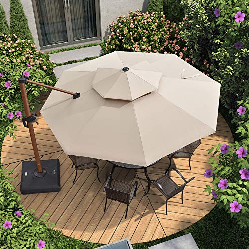 PURPLE LEAF 12ft Patio Umbrella Outdoor Round Umbrella Large Cantilever Umbrella Windproof Offset Umbrella Heavy Duty Sun Umbrella for Garden Deck Pool Patio, Beige