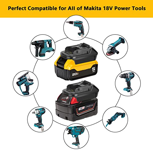 JYJZPB DM18M Battery Adapter with USB Charging Socket for Dewalt 20V Battery & Milwaukee M18 18V Lithium Battery Converter to Makita 18V BL1830 BL1840 BL1850 Cordless Tools Use