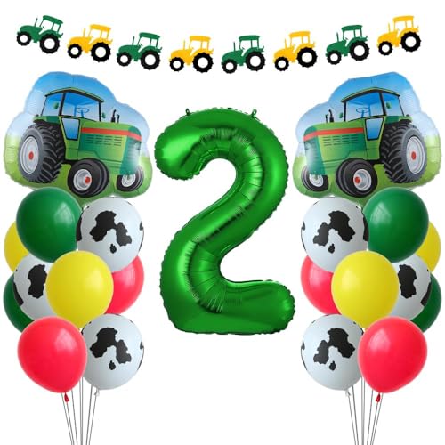 Tractor Balloons 2nd Birthday Party Decorations, Green Tractor with Farm Cow Animals Balloon Western Cowboy 2nd FarmTractor Theme Birthday Party Decorations