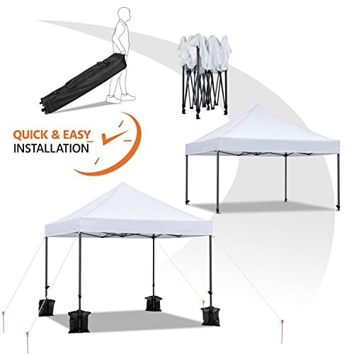 Yaheetech 10x10 Pop Up Canopy Tent, Commercial Instant Heavy Duty Canopy, 500D Waterproof Adjustable Canopy with Wheeled Carry Bag, 4 Sandbags & 4 Stakes, White