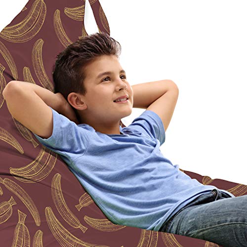 Ambesonne Banana Lounger Chair Bag, Outline Drawings of Fruits Striped Long Shapes Vintage Illustration, High Capacity Storage with Handle Container, Lounger Size, Pale Maroon and Mustard