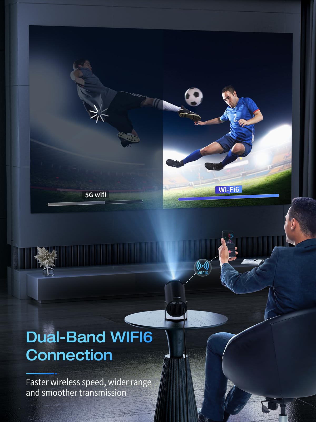 CLOKOWE 4K Projector with Wifi6 and Bluetooth5.2, 180° Rotation & Auto Keystone, Portable Outdoor Movie Mini Projector, Compatible w/ iOS/Android/HDMI/USB/TV Stick/Laptop
