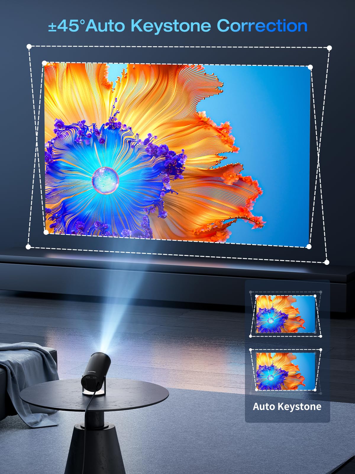 CLOKOWE 4K Projector with Wifi6 and Bluetooth5.2, 180° Rotation & Auto Keystone, Portable Outdoor Movie Mini Projector, Compatible w/ iOS/Android/HDMI/USB/TV Stick/Laptop
