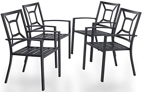 PHI VILLA 300lbs Wrought Iron Outdoor Patio Bistro Chairs with Armrest for Garden,Backyard - 4 Pack