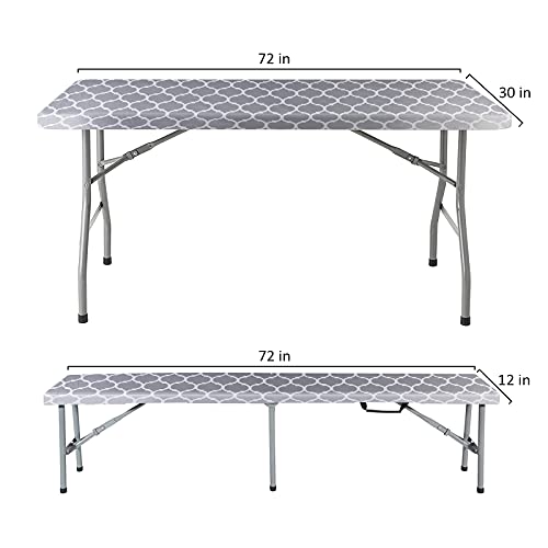 Vinyl Picnic Table Cover and Bench Covers Fitted Tablecloth,4lbĀ Double Flannel Backing Elastic Edge Waterproof Wipeable Plastic Tabel Cover Vinyl Tablecloth for Indoor Outdoor Parties 3pcs - 72*30 in