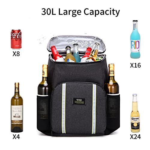 TRYPRY Cooler Backpack Leakproof 30 Cans Lightweight Backpack Insulated Cooler for Lunch Picnic Fishing Hiking Camping Park Beach (Black)