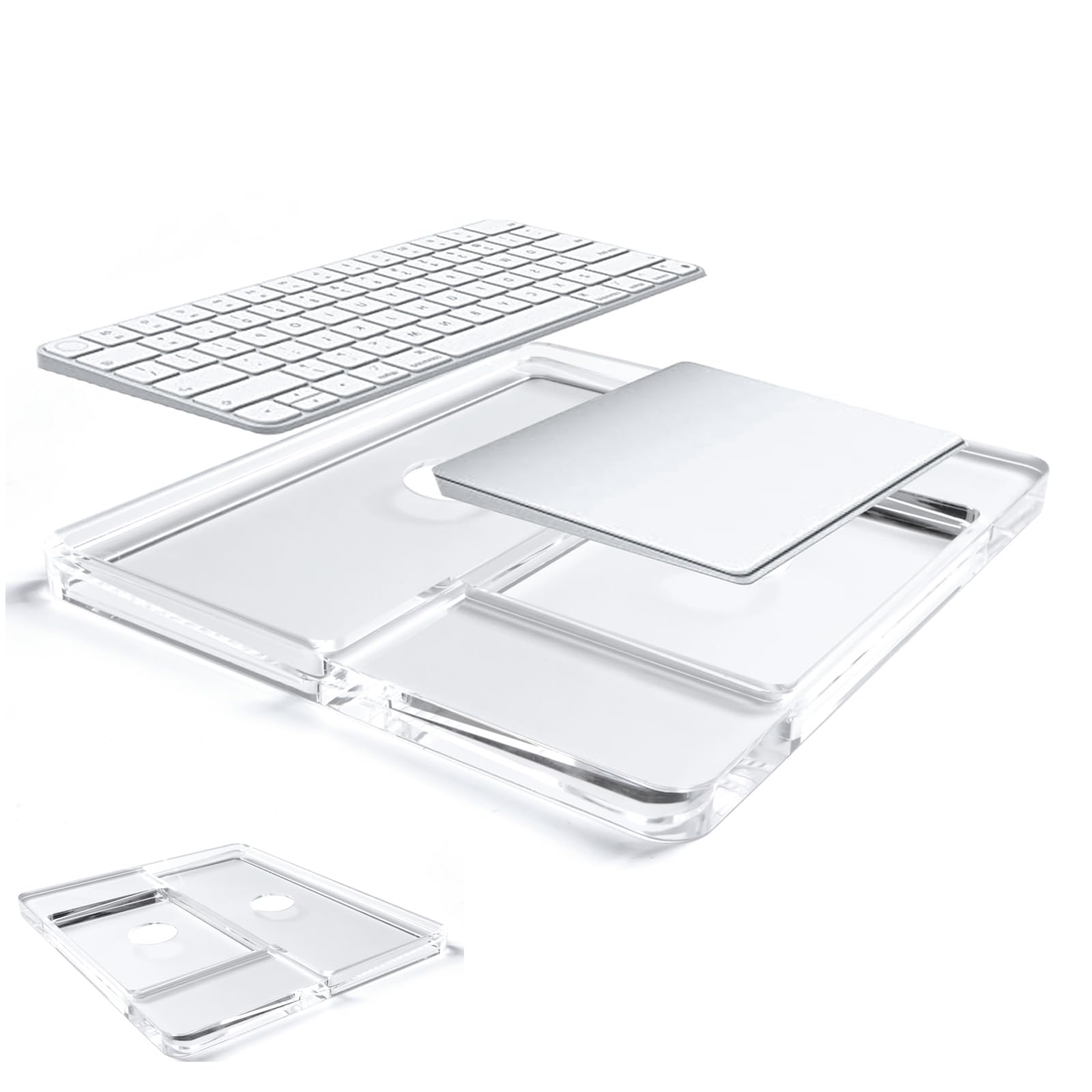 Pikioraz 2 in 1 Tray for Apple Magic Keyboard and Magic Trackpad, Keyboard/Touchpad Stand Holder for Tidy Desktop, Stylish Clear Acrylic