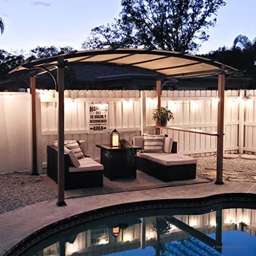 Sunjoy Outdoor Pergola 8.5 x 13 ft. Steel Arched Pergola with Tan Weather-Resistant Fabric Canopy for Patio, Backyard, Garden Activities