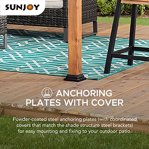 Sunjoy Outdoor Pergola 8.5 x 13 ft. Steel Arched Pergola with Tan Weather-Resistant Fabric Canopy for Patio, Backyard, Garden Activities