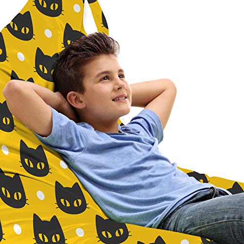 Ambesonne Cats Lounger Chair Bag, Funny Kitty Portraits Cartoon Halloween Theme on Polka Dots Trick or Treat, High Capacity Storage with Handle Container, Lounger Size, Dark Grey Orange White