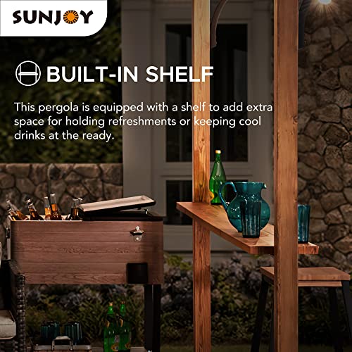 Sunjoy Outdoor Pergola 8.5 x 13 ft. Steel Arched Pergola with Tan Weather-Resistant Fabric Canopy for Patio, Backyard, Garden Activities