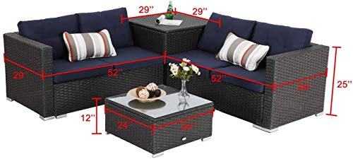 PHI VILLA 4 Piece Patio Sectional Furniture Outdoor Sofa Set with Cushion Box Storage - Navy Blue
