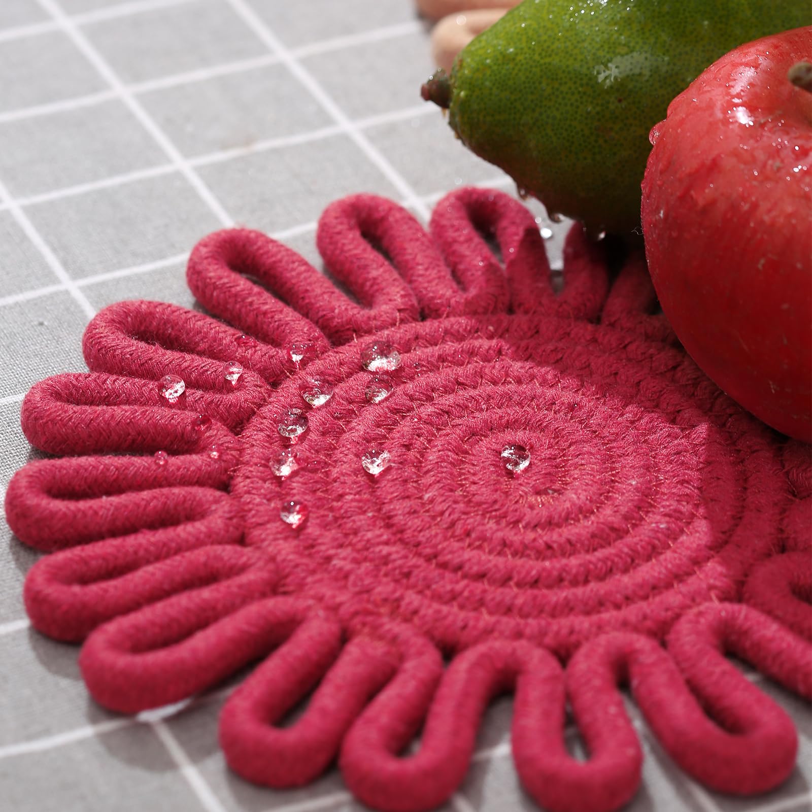 Trivets for Hot Pots and Pans, Trivets for Hot Dishes,Potholders for Kitchen,Hot Pads Hot Mats,Table Decorations,Set of 3, 100% Cotton,7.5"(Pink)