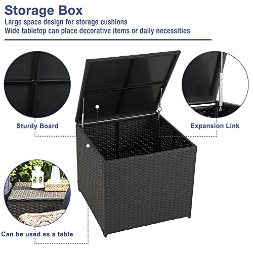 PHI VILLA 4 Piece Patio Sectional Furniture Outdoor Sofa Set with Cushion Box Storage - Navy Blue
