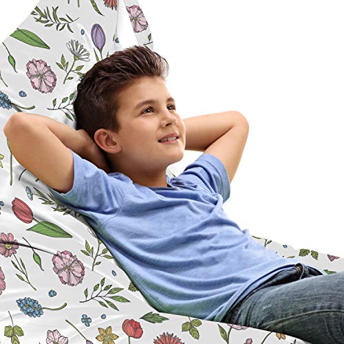 Ambesonne Floral Lounger Chair Bag, Hand Drawn Different Kind of Flowers Illustration Colorful Blossoms Botanical Art, High Capacity Storage with Handle Container, Lounger Size, Multicolor