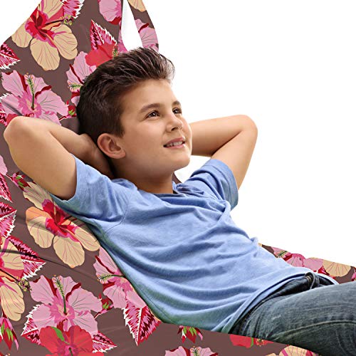 Ambesonne Flowers Lounger Chair Bag, Floral Theme Botanical Illustration Along Natural Tropical Pinkish Blossoms Pattern, High Capacity Storage with Handle Container, Lounger Size, Multicolor