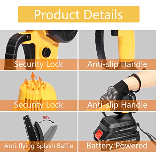 Mini Chainsaw 6 Inch, Battery Powered Brushless Cordless Mini Chainsaw With 2 x 2000mAh Rechargeable Battery, Portable One-Handed Handheld Small Electric Chainsaw for Tree Trimming Wood Cutting