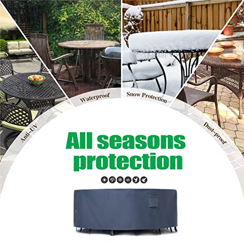 F&J Outdoors Outdoor Patio Furniture Covers, Waterproof UV Resistant Anti-Fading Cover for Medium Round Table Chairs Set, Grey, 72 inch Diameter