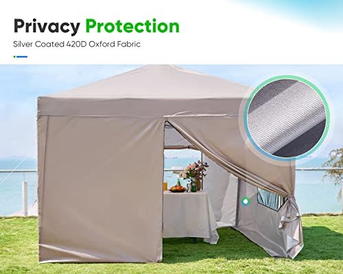 Quictent Privacy 8x8 Ez Pop up Canopy Tent Enclosed Instant Canopy Shelter Portable with Sidewalls and Mesh Windows Waterproof (Tan)