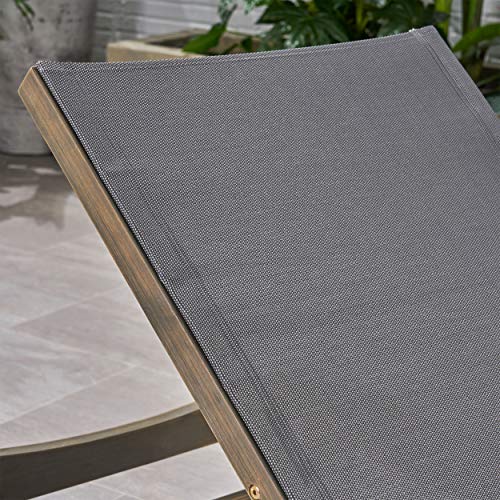 Christopher Knight Home Summerland Outdoor Mesh Chaise Lounge with Acacia Wood Frame, Grey Finish / Dark Grey Mesh