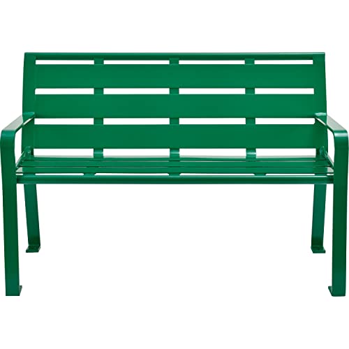 Global Industrial 4' Horizontal Steel Slat Outdoor Park Bench with Back, Green