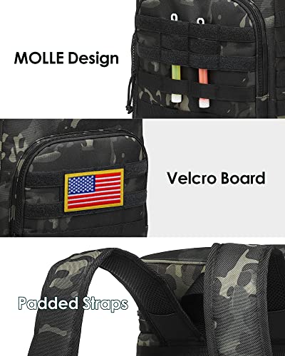 Cooler Backpack Insulated Waterproof Leak Proof - TACTICISM Lunch Backpack for Men 33 Cans MOLLE Soft Sided Protable Cooler Bag for Work Beach Camping Fishing Hiking Picnic Kayaking Gear, Black Camo