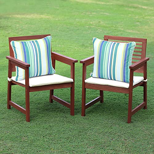 Maphissus 2 PCS Outdoor Throw Pillows Included Inserts,18x18 Inches Green Striped Square Pillows,Waterproof Stuffed Pillow for Patio Garden Bench Furniture