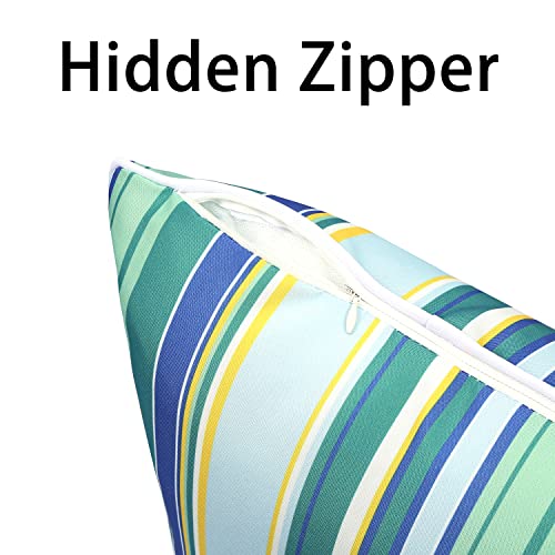 Maphissus 2 PCS Outdoor Throw Pillows Included Inserts,18x18 Inches Green Striped Square Pillows,Waterproof Stuffed Pillow for Patio Garden Bench Furniture