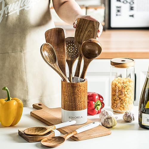 Cooking Utensils Set of 9 - Complete Kitchen Utensils for Cooking with Storage Box & Spoon Holder - Durable and Nonstick Cookware-Cooking Tools (9PCS-White)