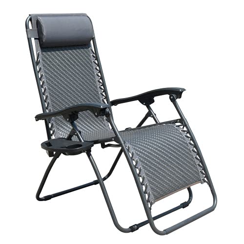 FUZOFUIZ Outdoor Recliner Adjustable Folding Patio Lounge Chair w/Pillows and Cup Holder Trays for Beach Lawn Backyard Pool