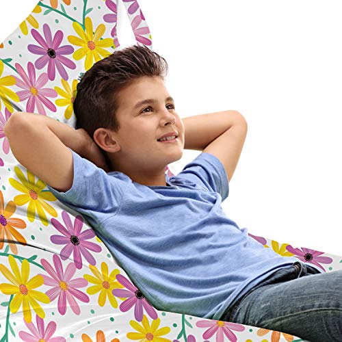 Ambesonne Garden Art Lounger Chair Bag, Dotted Background with Colorful Gerbera Daisies Gardening Themed Illustration, High Capacity Storage with Handle Container, Lounger Size, Multicolor