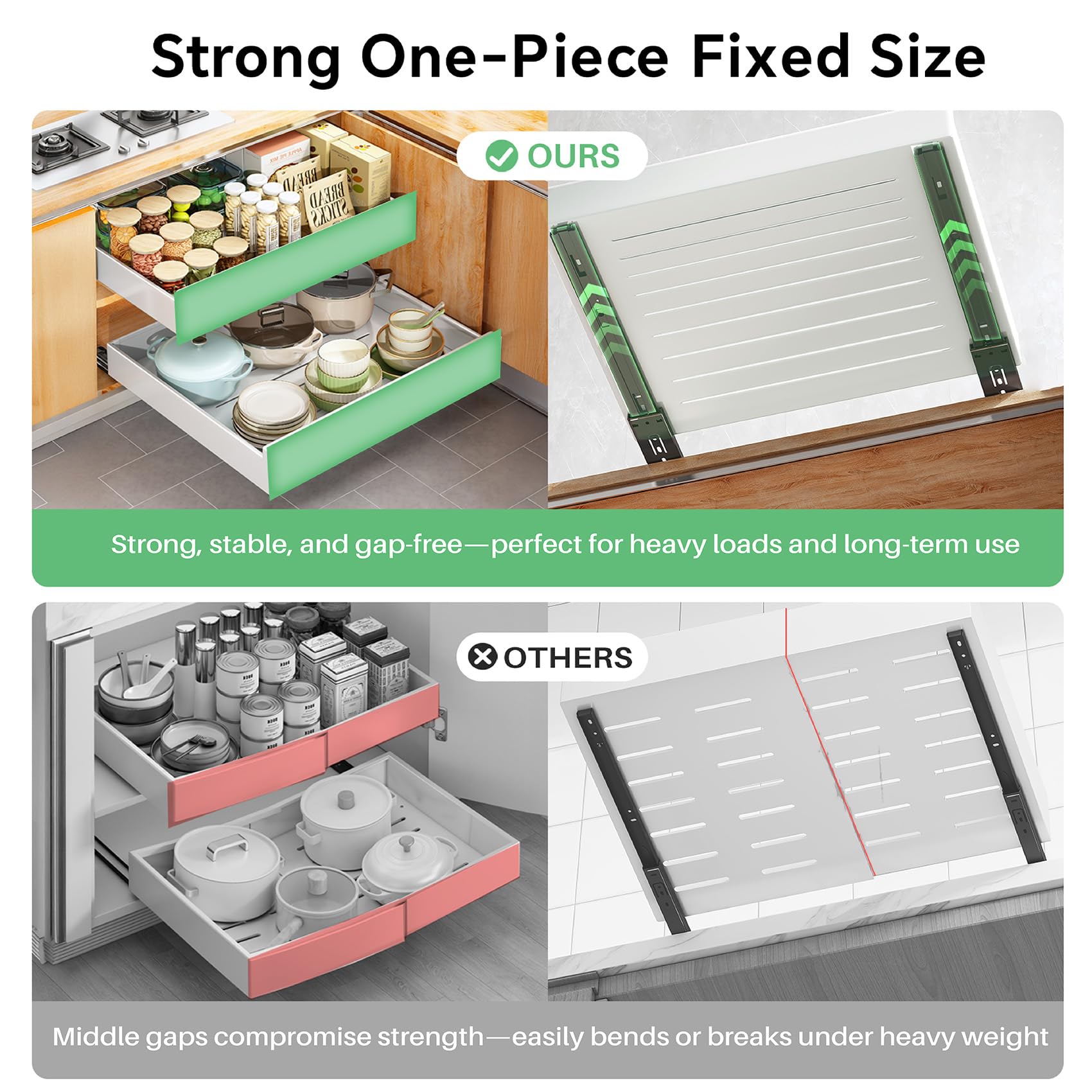Pull out Cabinet Organizer, 21"Deep, Slide out Drawers for Kitchen Cabinets, Under Sink Pull-Out Home Organizers with Adhesive Nano Film Fixed, Sliding Cabinet for Bathroom, Pantry Storage Shelf