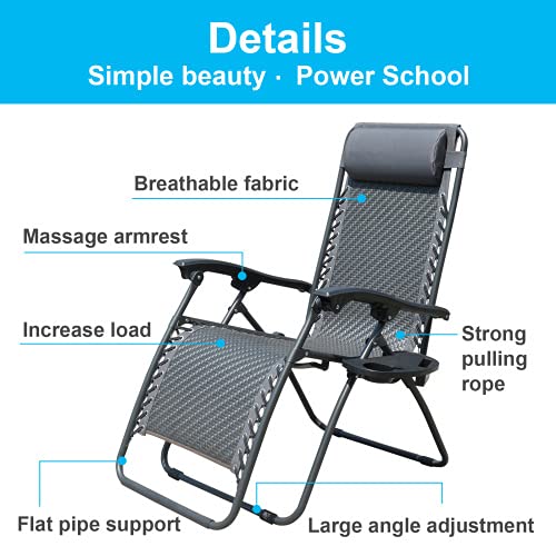 FUZOFUIZ Outdoor Recliner Adjustable Folding Patio Lounge Chair w/Pillows and Cup Holder Trays for Beach Lawn Backyard Pool