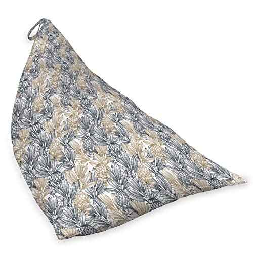 Ambesonne Nature Lounger Chair Bag, Tropical Foods and Leaves Sketchy Style Exotic Pineapples, High Capacity Storage with Handle Container, Lounger Size, Pale Taupe White