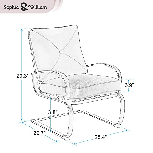 Sophia & William Patio Dining Chairs Set of 4 Outdoor Metal C Spring Motion Chairs Patio Chairs Set with Cushions for Deck Lawn Garden Pool Backyard, Red