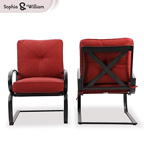 Sophia & William Patio Dining Chairs Set of 4 Outdoor Metal C Spring Motion Chairs Patio Chairs Set with Cushions for Deck Lawn Garden Pool Backyard, Red