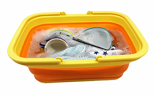 SAMMART 9.2L (2.37Gallon) Collapsible Tub with Handle - Portable Outdoor Picnic Basket/Crater - Foldable Shopping Bag - Space Saving Storage Container (Yellow/Carrot)