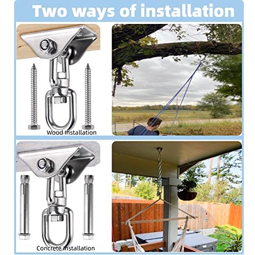 HOMPER Hammock Hanging Kit, 1000 lb Capacity Heavy Duty 360° Rotate Swing Hooks for Swing, Chair, Yoga, Outdoor Patio Porch Swing Hardware