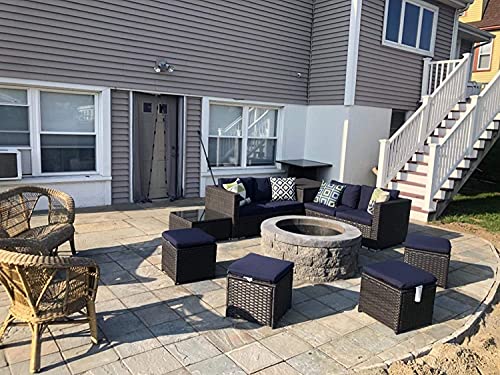 PHI VILLA 9 Piece Outdoor Furniture Sectional Patio Sofa Dining Set with Cushion Box Storage