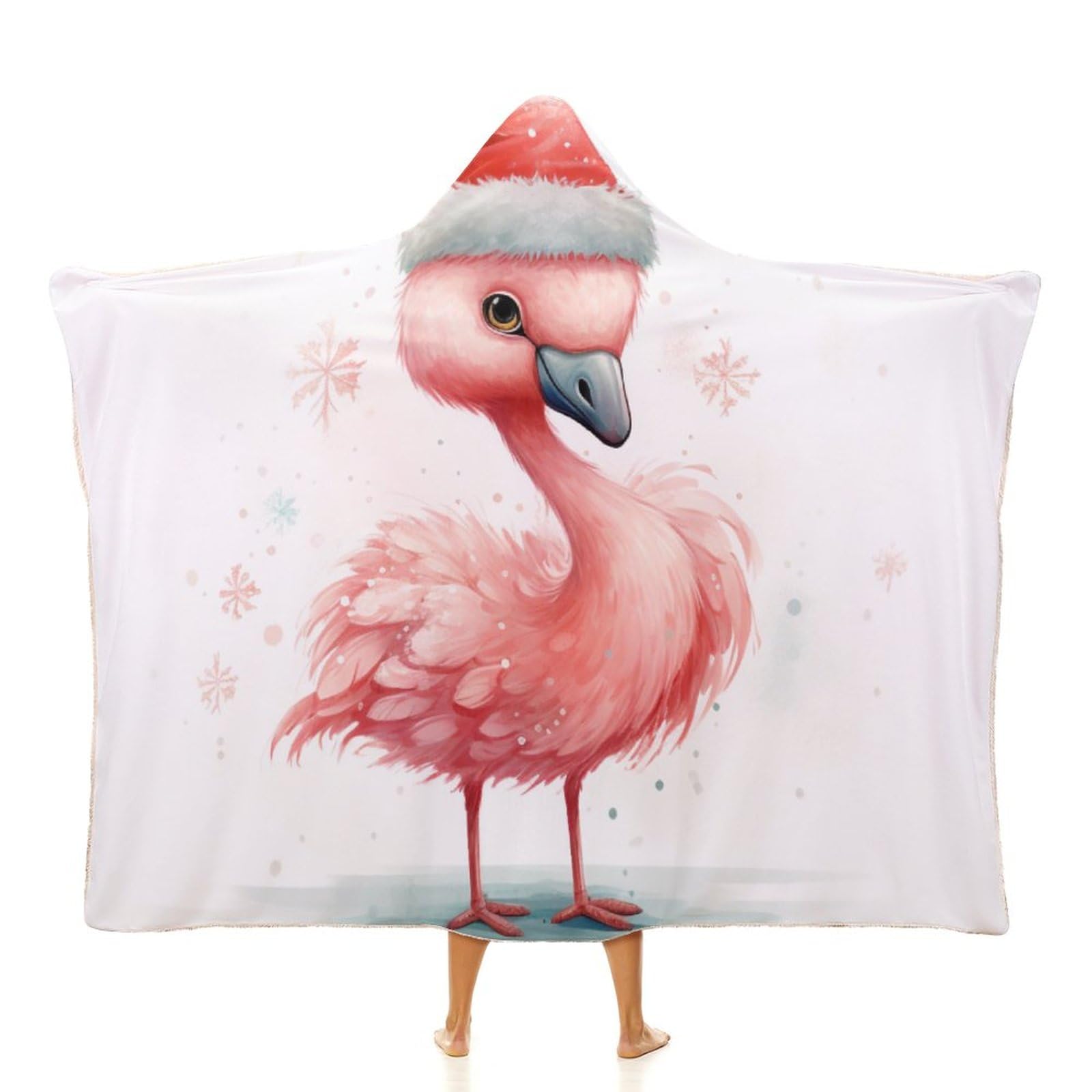 Hooded Blankets Flamingos Wear Santa Hats Wearable Hooded Blanket Cape Winter Flamingo Fleece Blanket Cloak Cape Blanket Fit for Kids Adults Teens for Couch Bed 40"x50" Spring Summer Blanket Hoodie